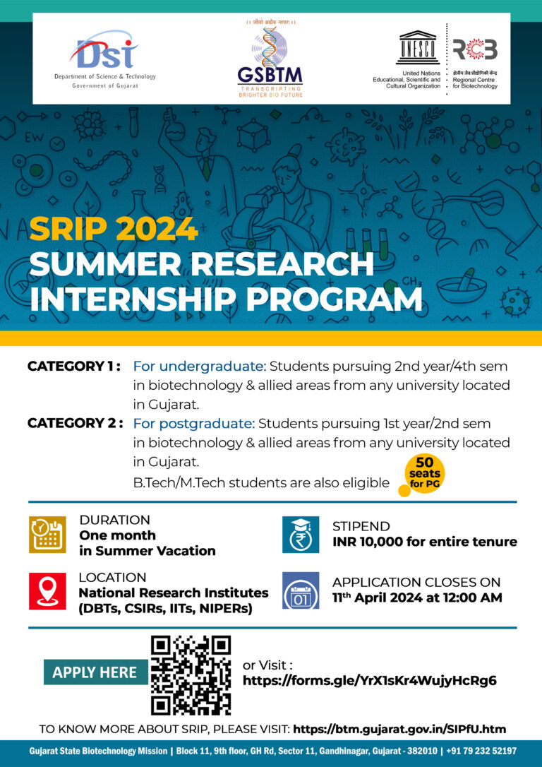 Summer Research Internship Program by GSBTM - Apply Now - BIOTECH WORLD ...